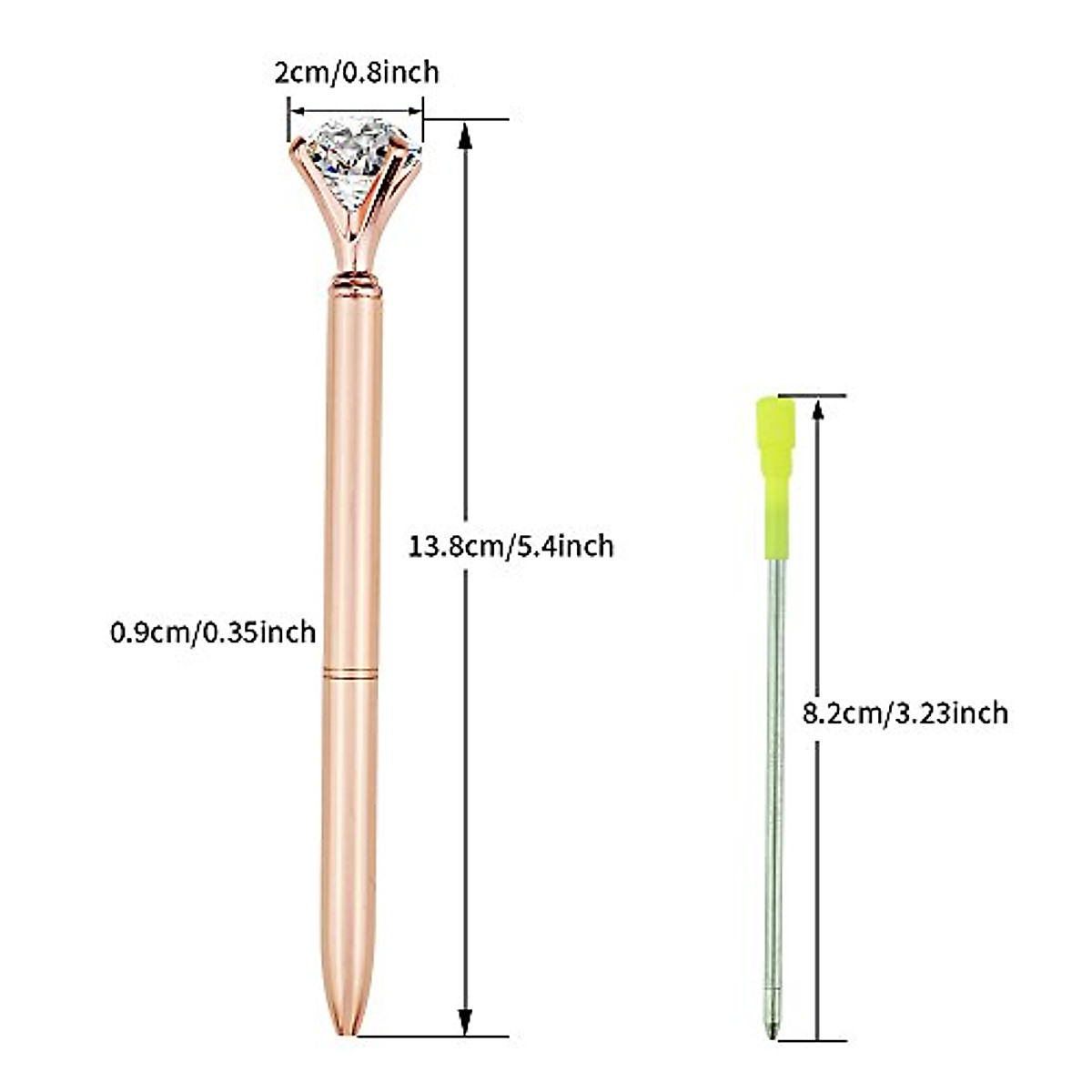 SINKSONS 4 Pcs Rose Gold Pen with Big Diamond/Crystal,Metal Ballpoint Pen,Rose Gold White and Silver,School and Office Supplies,Black Ink