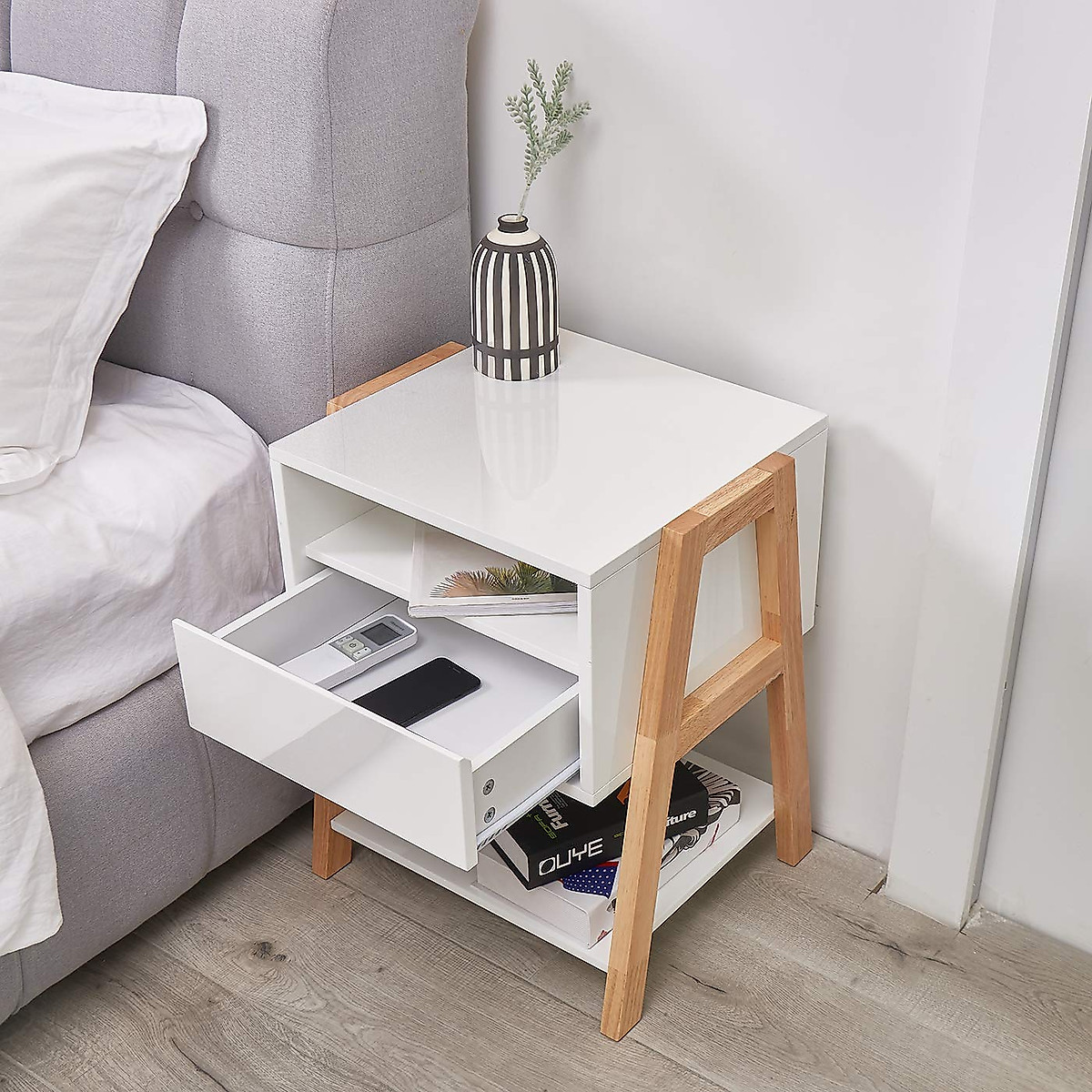 TaoHFE White Nightstands Bedroom Set of 2 with Drawer Storage Shelves,Night Stands Side Tables for Living Room/Bedroom/Office,White