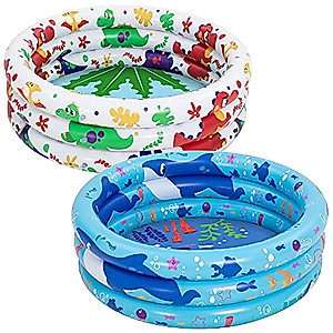 34'' Dinosaur & Ocean Inflatable Kiddie Pool Set, 2 Pack Summer Fun Swimming Pool for Kids Water Pool Baby Pool Pit Ball Pool for Ages 3+