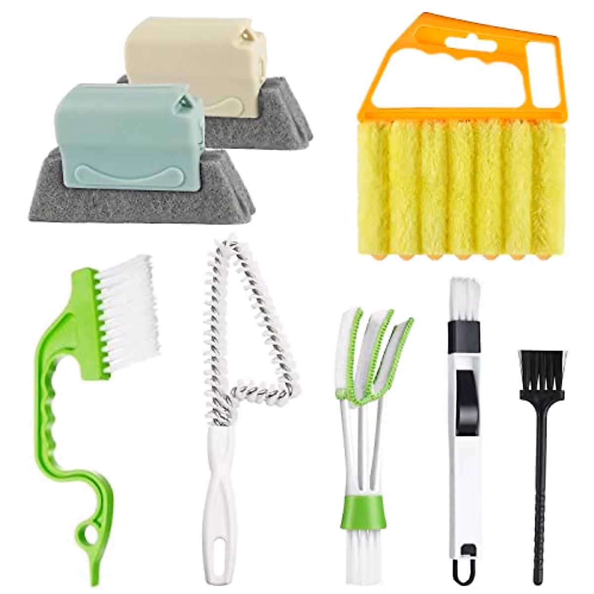 8 Pcs Hand-held Groove Gap Cleaning Tools - Door Window Track Crevice Cleaning Brushes Blind Cleaner Duster, Window Magic Cleaning Brush for Shower Door, Car Vents, Air Conditioner, Keyboard, Shutter