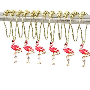 ZILucky Set of 12 Flamingo Shower Curtain Hooks Decorative Home Bathroom Stainless Steel Rustproof Shower Curtain Rings Decor Accessories (Flamingo)
