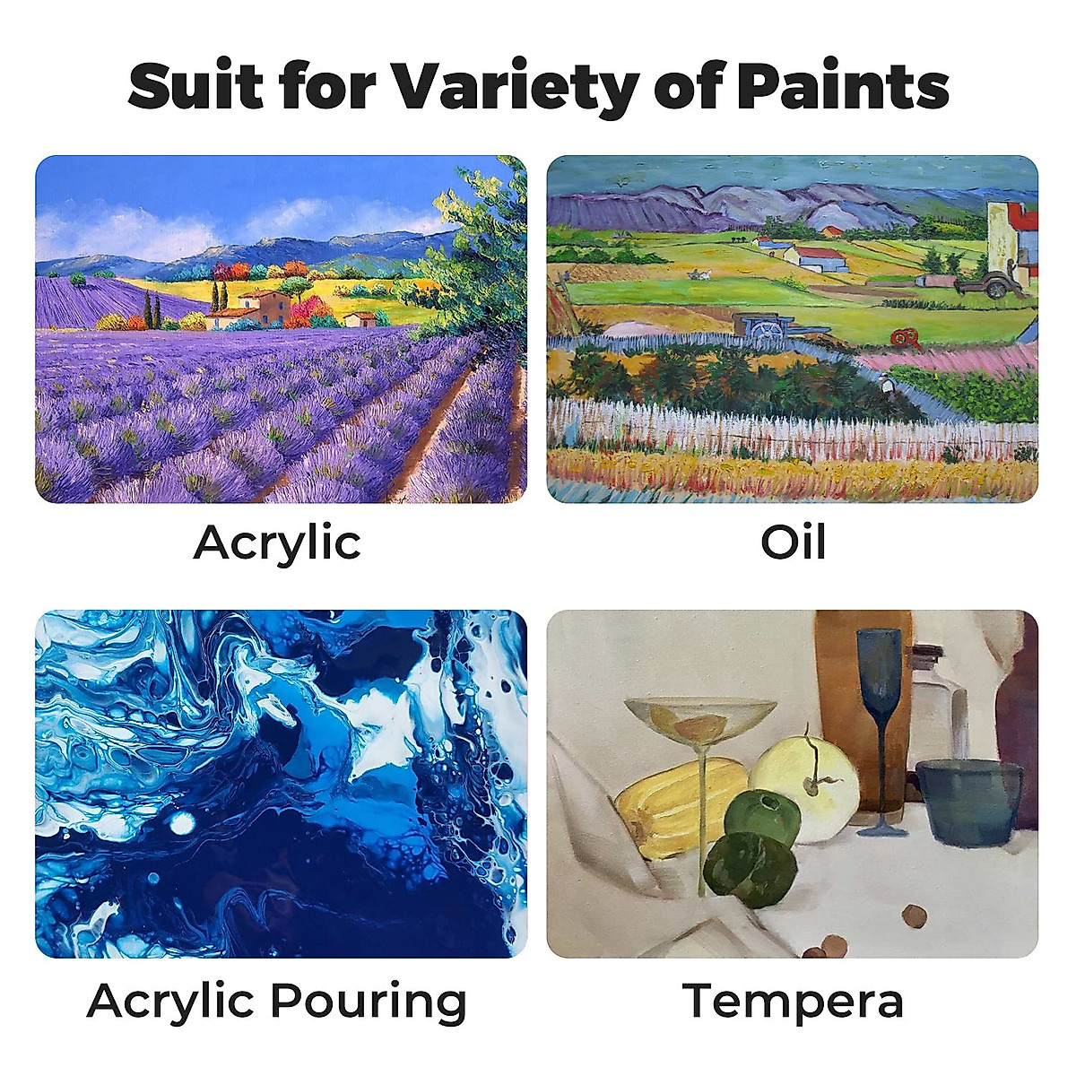 ARTME Stretched Canvas Muti Pack for Painting, 4x6, 6x8, 8x10, 10x12, 12x14 (2 of Each) Set of 10, 8oz Primed Acid-Free 100% Cotton, Ideal Painting Canvas Suitable for Acrylic and Oil Paints