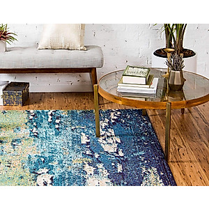 Unique Loom Estrella Collection Distressed, Landscape, Abstract, Modern, Earth Tones Area Rug (5' 0 x 8' 0 Rectangular, Navy Blue/Green)
