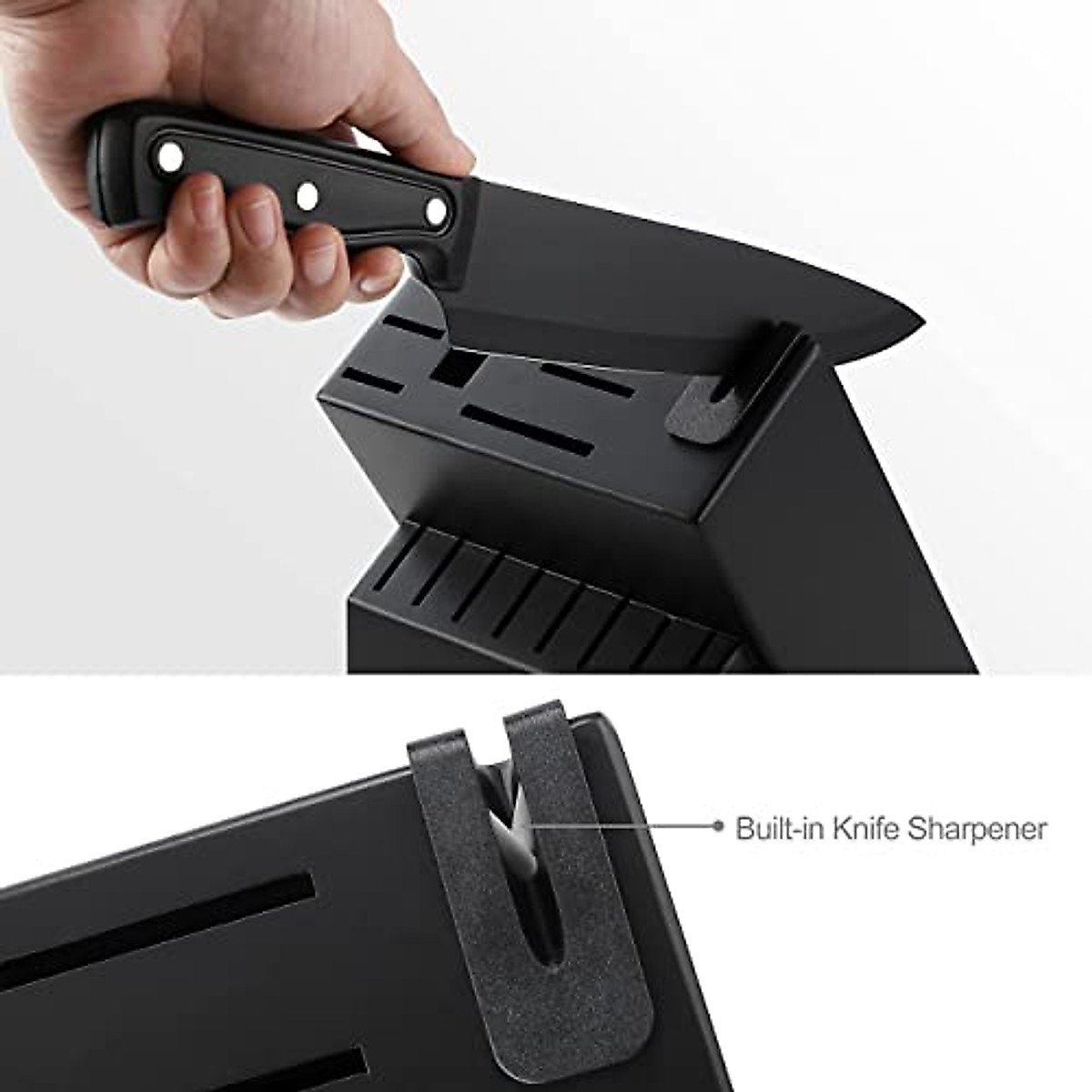 McCook Knife Set with Built-in Sharpener Block, MC701 Kitchen Knife Set with Block, 26 Pcs High Carbon Stainless Steel Kitchen Knife Sets with Block Self Sharpening, Black