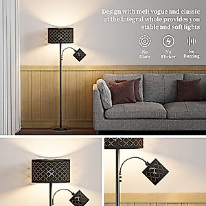 oachnat Modern Floor Lamp - Two Lampholders Light,Stable Base Quality lampshade and Independent Toggl Switch Lamp for Living Room and Bedroom,Bulb Included (Black)