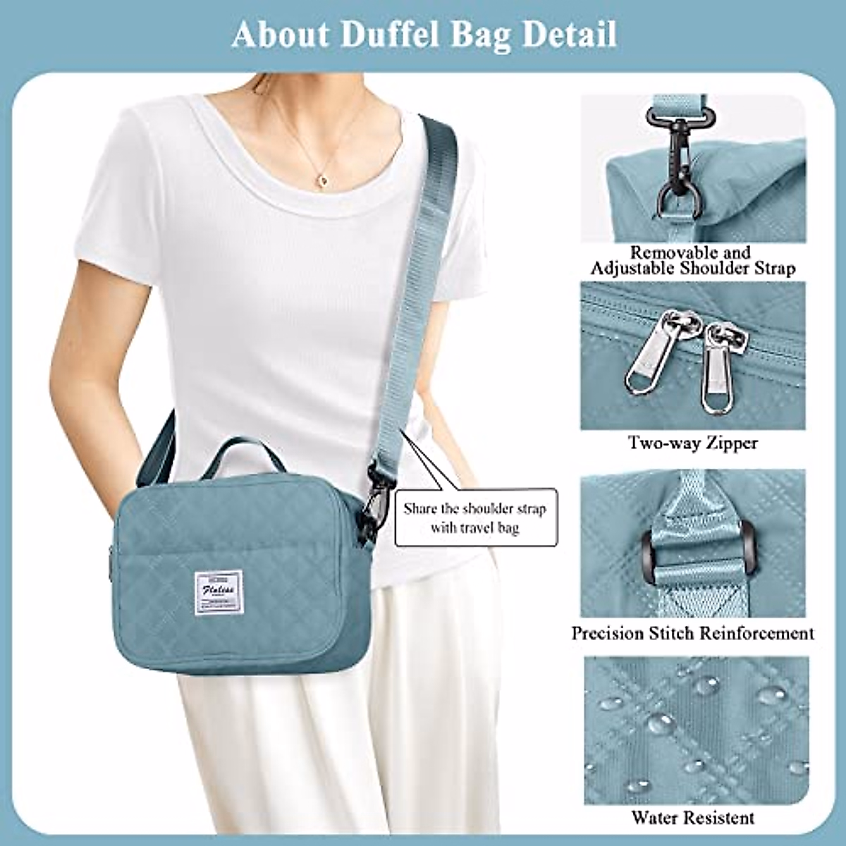 Weekender Bags for Women with Toiletry Bag, Travel Duffel Bag with Wet Pocket & Trolley Sleeve, Overnight Carry On Tote Bag Sports Gym Bag,Pale Blue