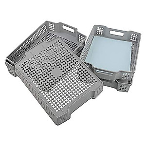 Sandmovie Large Basket Tray, Plastic Stacking Paper Storage Basket, Grey, 6 Packs