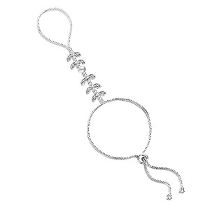 Mytys CZ Ring Bracelets Hand Chian Silver - Pearl Fishtail Boho Chain Slave Bracelet - Ring with Bracelet Attached Non-Tarnish Hand Bracelets for Women - 6 to 8 len (Silver B)