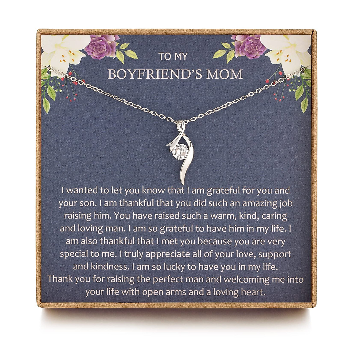 OFGOT7 Gift to My Boyfriend's mom Necklace, Sterling Silver CZ Necklace, Gift for Boyfriends Mom, Mothers Day Jewelry Christmas Gift