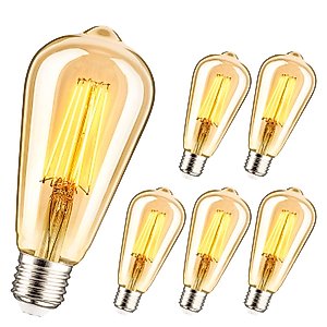 LISTOCASA ST21 Vintage LED Edison Bulbs Dimmable,8W(100W Equivalent),ST64 Antique LED Filament Bulbs Warm White(Amber Glass),1100LM,E26 Medium Base,Antique Decorative Edison Light Bulbs,6-Pack,2700K