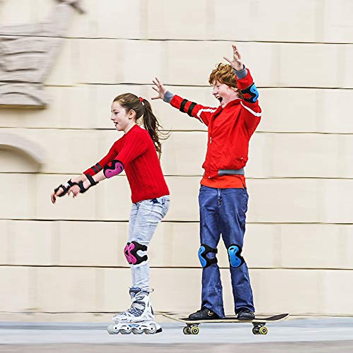 Spoligod Knee Pads for Kids/Youth, Kids Protective Gear Set with Adjustable Elbow Pads/Wrist Guards Suitable for Girls & Boys’ Rollerblading Skateboard Cycling Skating Bike Scooter (Pink, M)…