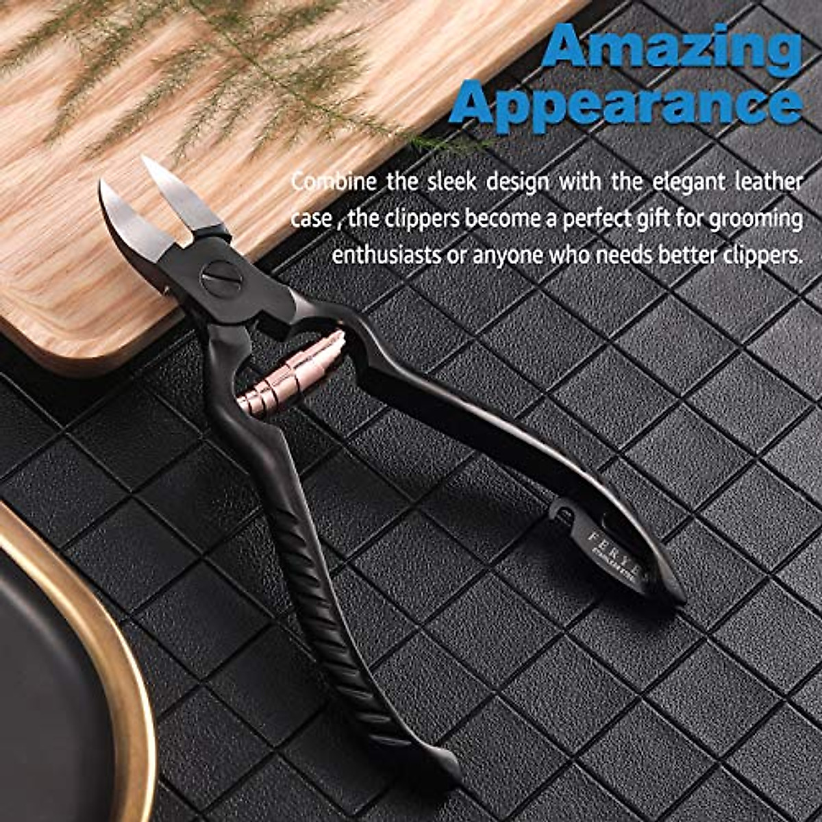 FERYES Precision Toenail Clippers for Thick or Ingrown Toenails - Secure and Stylish Design Thick Nail Clipper - W/Leather Case