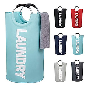 ZERO JET LAG 82L Large Laundry Basket Collapsible Fabric Laundry Hamper Bag Foldable Laundry Bag With Handles Waterproof Washing Clothes Bin Bag Dirty Cloth Storage Hamper Bag (Light Blue, L)