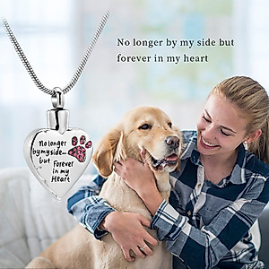 memorial jewelry No Longer by My Side,But Forever in My Heart Carved Locket Cremation Urn Necklace for Pet Dog Cats (Wing dog paw-S)