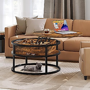 YITAHOME Round Lift Top Coffee Table, Coffee Tables with Living Room with Hidden Storage Compartment, Coffee Table with Storage for Home Office,Circle Center Tables Living Room,Rustic Brown