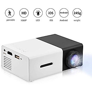 Mini Projector Portable 1080P LED Video Projector Home Cinema Theater Movie projectors Support Laptop PC Smartphone HDMI Input Great Gift Pocket Projector for Party and Camping(Black)