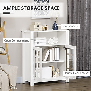 HOMCOM Buffet Cabinet, Kitchen Storage Cabinet, Sideboard with Double Glass Doors for Living Room, White