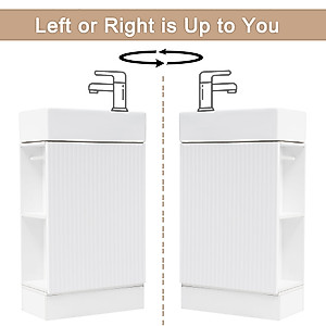 Beardslee 18.6" Bathroom Vanity, Small Narrow Bath Vanity with Sink Combo, Bathroom Vanity Cabinet with Two-Tier Shelf, Left or Right Orientation, White Ceramic Vessel Sink for Small Space