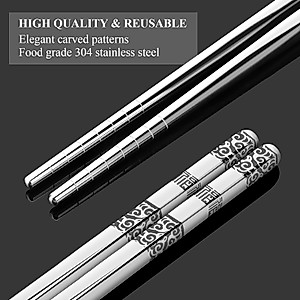 Tamodan 5 Pairs Stainless Steel Chopsticks, Reusable Metal Chopsticks ,chopsticks dishwasher safe, Anti -slip chopsticks can be used as gifts (Silver)