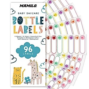 Daycare Baby Bottle Labels for Sippy Cups, Self-Laminating Waterproof,for Kid’s Personal Items, 96 Pc. Set, Peel and Stick Adhesives