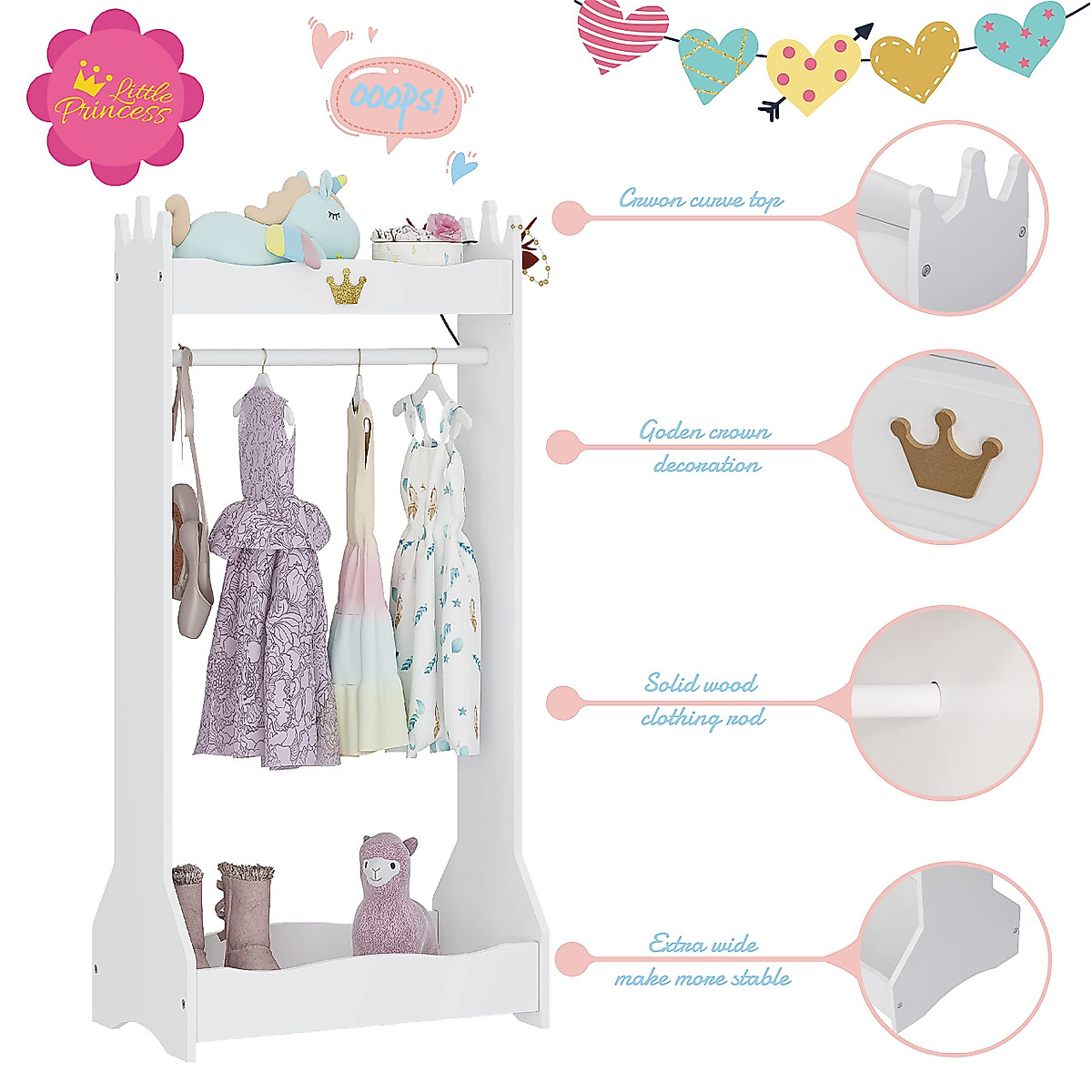 UTEX Kids Dress Up Storage, Kids' Costume Organizer Center, Open Hanging Armoire Closet, Kids Armoire with Rack for Toddler 3 Age+, White