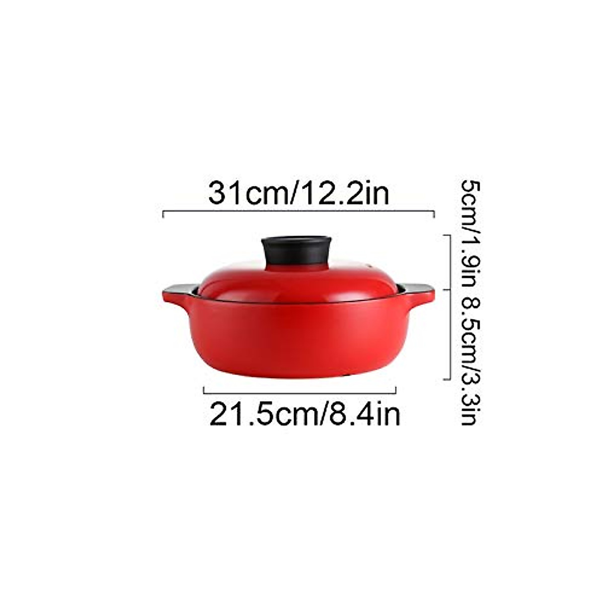 soup pot Premium Ceramic Casserole with Lid Heat Resistant Soup Pot Classic Round Stockpot Earthenware Pot Crimson Red 1.4L 2.4L stock pots with lids (Size : 2.4L)