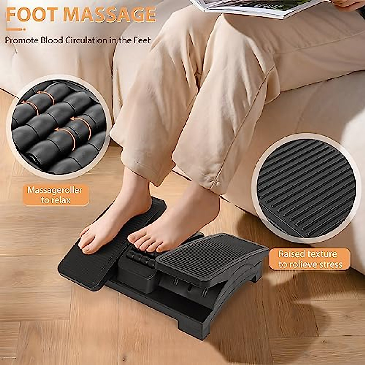 Footrest Under Desk Adjustable Pressure Relief Footrests with Massage Roller Ergonomic Foot Rest for Home, Office Use
