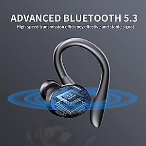 Wireless Earbuds Bluetooth Headphones Sport Bluetooth 5.3 Earbuds with 120H Playtime Dual LED Battery Display with Earhook IPX7 Waterproof for Workout/Gym/Running Black