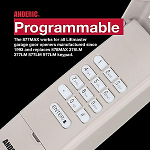 Anderic 877MAX Garage Door Keypad Compatible with Liftmaster Garage Door Openers Fit for All Liftmaster Garage Door Openers Manufactured Since 1993 for Purple Yellow Green Red Orange Learn Keys