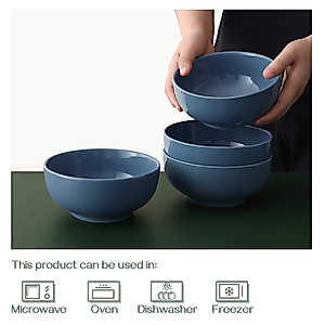 DOWAN 22 Ounces Porcelain Cereal Bowls, Soup Bowls, Bowl Set of 4,Sturdy and Stackable, Dishwasher Microwave Safe, White Bowls for Rice Pasta Salad Oatmeal, Turquoise & AIRY BLUE