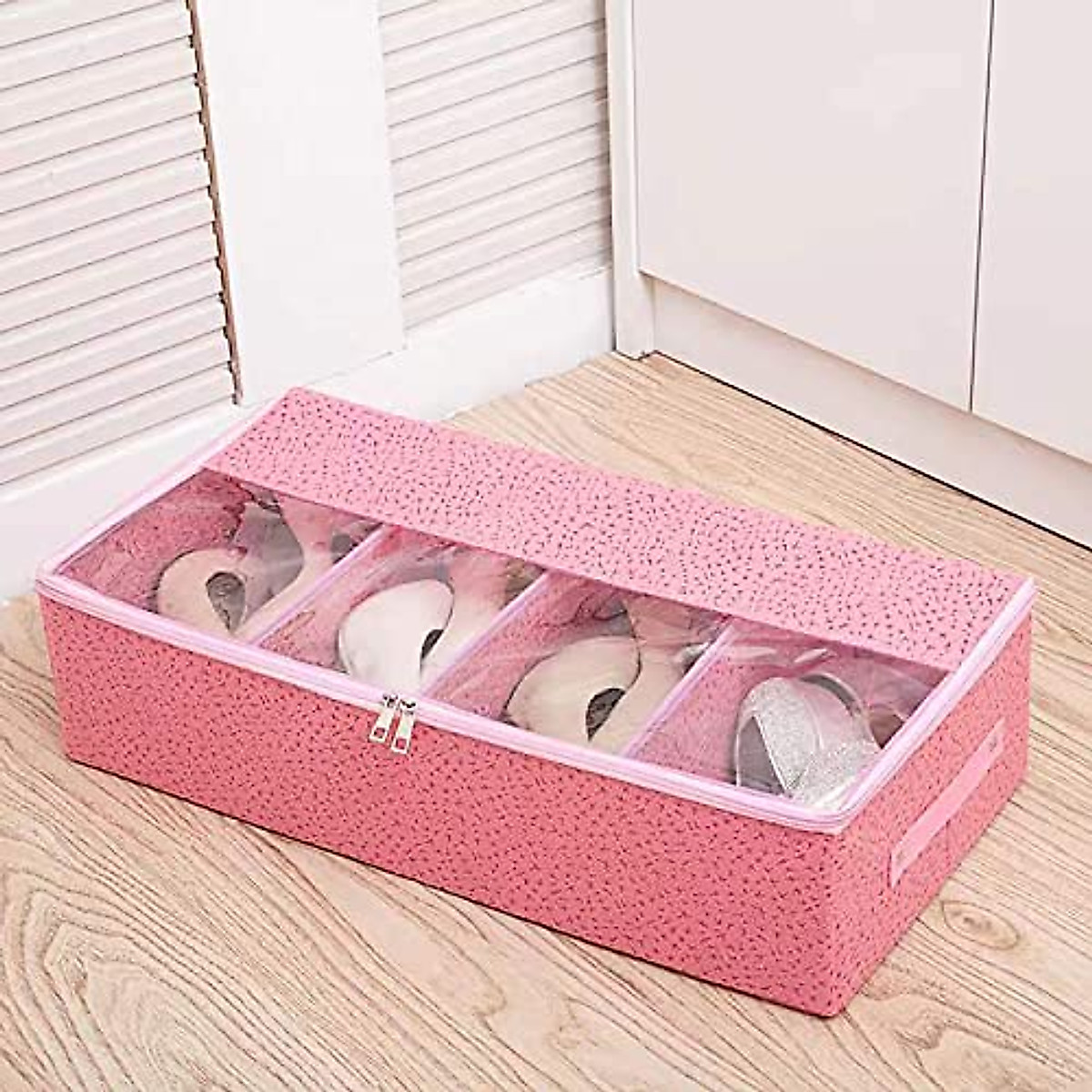 Boping Store Transparent Shoe Box Storage Box Space Saving Bed Bottom Shoe Cabinet Household Proof Shoe Organizer Kick Fix Under Bed Hamper (A3-Pink, One Size)