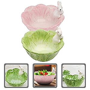 Yardwe Salad Serving Bowl 2pcs Ceramic Cabbage Shaped Bowls Easter Ceramic Rabbit Bowls Cartoon Food Bowls Dessert Bowls
