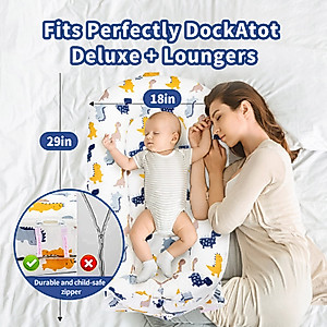 Baby Lounger Cover for Dockatot Deluxe + | 100% Cotton Hypoallergenic Newborn Premium Quality Spare Cover(Cover Only) (Dino)