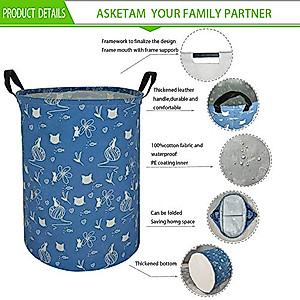 ASKETAM Fabric Laundry Basket Canvas Laundry Hamper for Dirty Clothes Toy Organizer Kid Nursery Room Decor Basket (Blue cat)