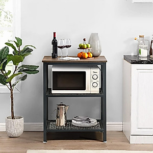 VECELO Tall End Side Tables,30" Height Nightstand with 3-Tier Storage Shelf for Bedroom Living Room, Easy Assembly,Industrial Style, 1-Pack, Retro Brown