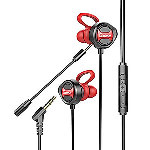 Gaweb Earphones, G31 L-Shaped 3.5mm Dynamic Wired in-Ear Gaming Earbud with Mic for Phone/PC - Red