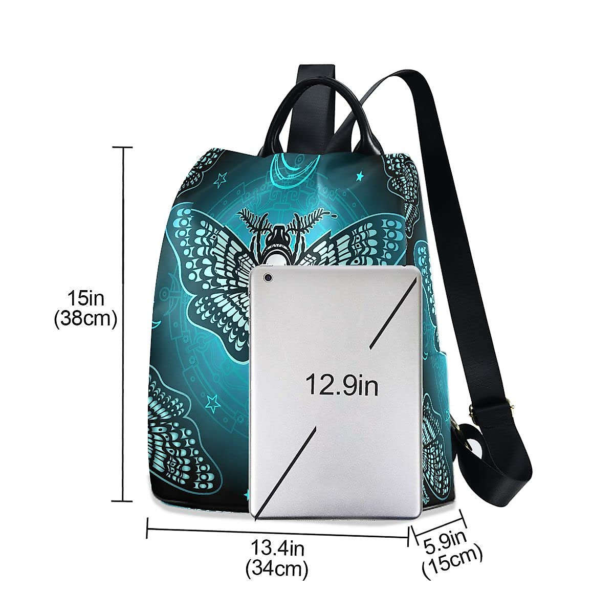 ZOEO Anti Theft Backpack Butterfly Skull Blue Boho Mandala Women Large Fashion Travel Shoulder Bag Purse Rucksack Lightweight