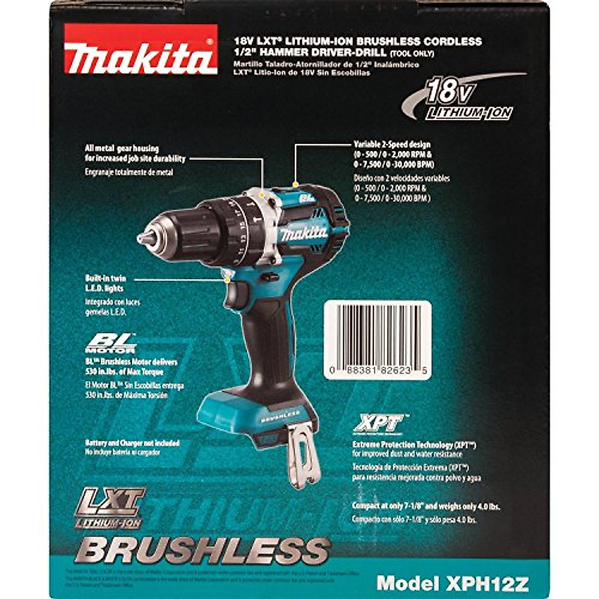 Makita XPH12Z 18V LXT Lithium-Ion Brushless Cordless 1/2" Hammer Driver-Drill, Tool Only
