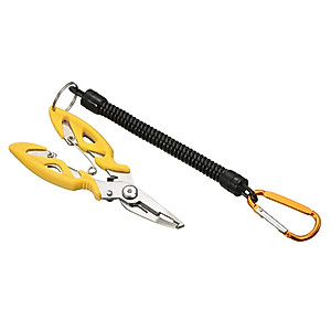 PATIKIL Fishing Pliers, Stainless Steel Hook Remover Fishing Lines Cutter Tool with Coiled Lanyard for Fishing, Yellow