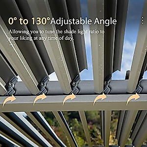 Domi Louvered Pergola 10' × 13', Outdoor Aluminium Pergola with Adjustable Roof, Curtains and Netting, Hardtop Gazebo for Patio, Deck, Garden, Yard, Beach(Gray)