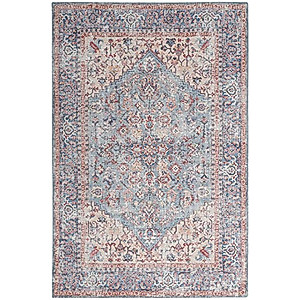 Nicole Curtis Machine Washable Series 1 Traditional Blue/Multi 6' x 9' Area -Rug, Easy -Cleaning, Non Shedding, Bed Room, Living Room, Dining Room, Kitchen (6x9)