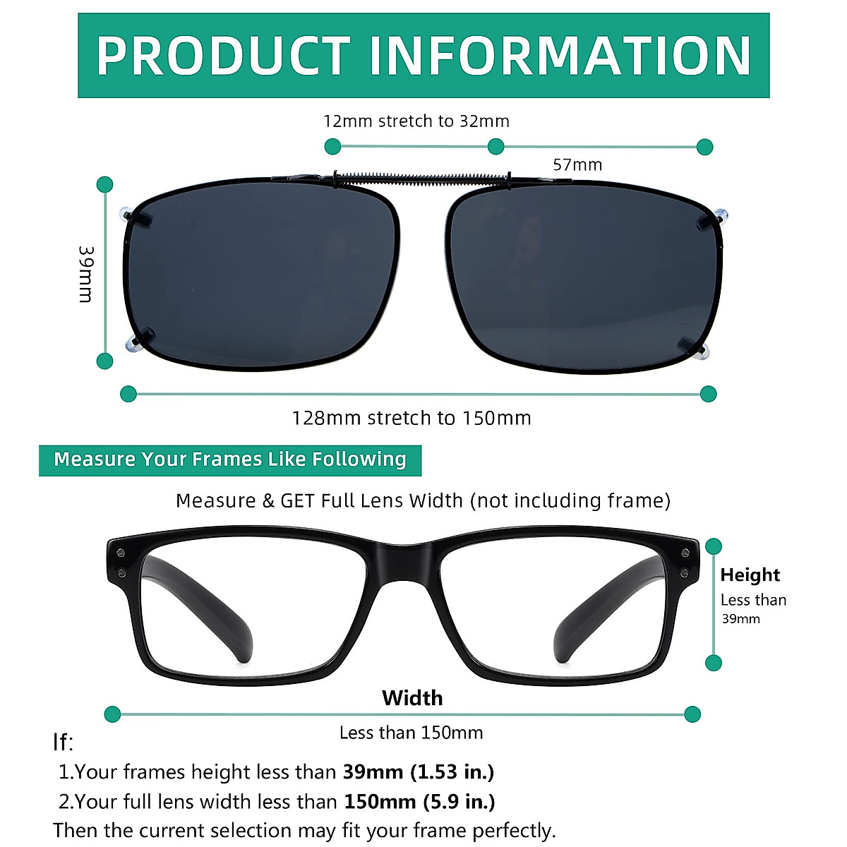 Eyekepper Wide Lens 3-pack Clip-on Polarized Sunglasses 57 * 39MM