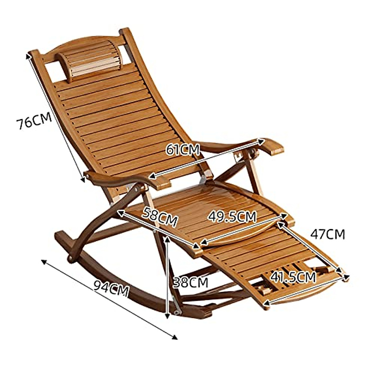Lounge Chair, Sun Lounger Rocking Chairs for Adults Wood with Extra Thick Padded Adult Easy Chair Bamboo Balcony Lounge Chair Foldable Load-Bearing 200kg