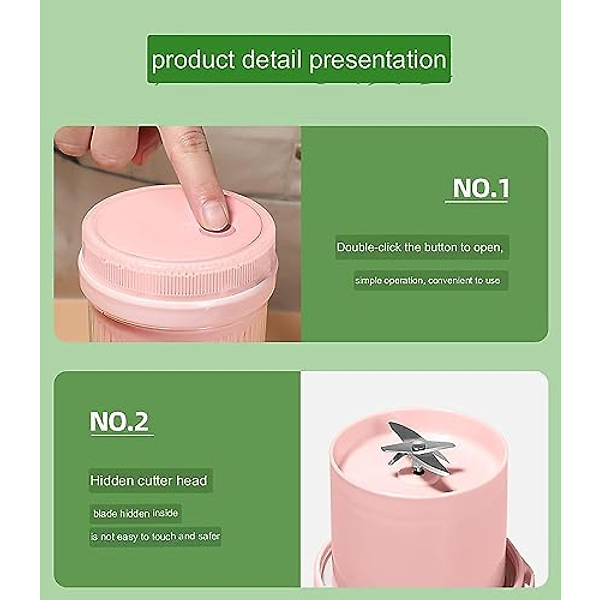 Cutify Portable Smoothie Blender, Cutify Personal Blender, Cutify Fresh Juice, Waterproof Personal Blender, 380ml Lightweight USB Cordless Portable Stainless Steel Kitchen Tools (Blue)