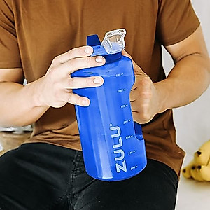 ZULU Goals 64oz Large Half Gallon Jug Water Bottle with Motivational Time Marker, Covered Straw Spout and Carrying Handle, Perfect for Gym, Home, and Sports, Royal Blue