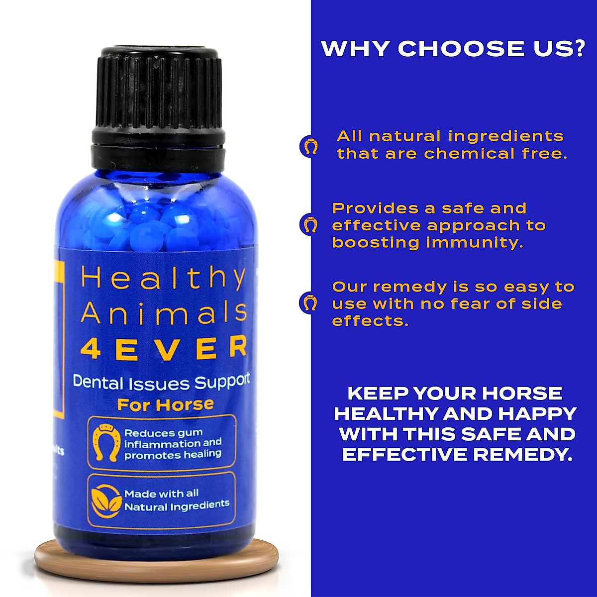 Healthy Animals 4Ever All-Natural Horse Dental Health Support - Maintains Strong, Healthy Teeth & Bones - Dental Supplements for Horses - Homeopathic & Highly Effective - 300 Tablets