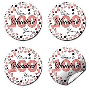 Confetti Rose Gold Polka Dot 100th Birthday Party Sticker Labels, 40 2" Party Circle Stickers by Amanda Creation, Great for Party Favors, Envelope Seals & Goodie Bags