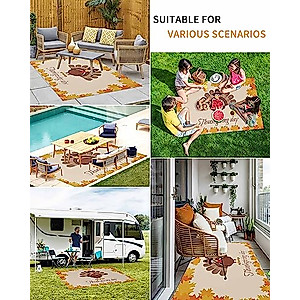 Outdoor Area Rug for Patio,Thanksgiving Day Turkey Fall Maple Camping Rugs Indoor Large Floor Mat 4x6ft,Autumn Orange Pumpkin Fallen Leaves Outside Carpet for Deck RV Picnic Porch Backyard Bedroom