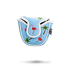 Pins & Aces LE Tropical Lawn Flamingo Head Cover - Premium, Hand-Made Leather Woods Headcover - Funny, Tour Quality Golf Club Cover - Style and Customize Your Golf Bag (Mallet)