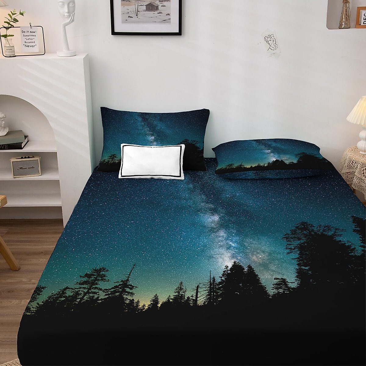 Starry Sky Sheets Twin Size, Forest Bed Sheets, Patterned Bedding Sheets & Pillowcases 3 Piece Set - Soft Microfiber Deep Pocket Fitted Sheet & Flat Sheet & Pillow Case L2-&-225
